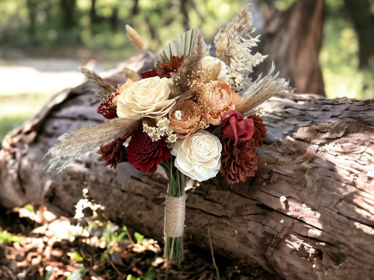 Boho Burnt Orange, Cinnamon and Sienna Pampas Grass Sola Wood Flower B ...