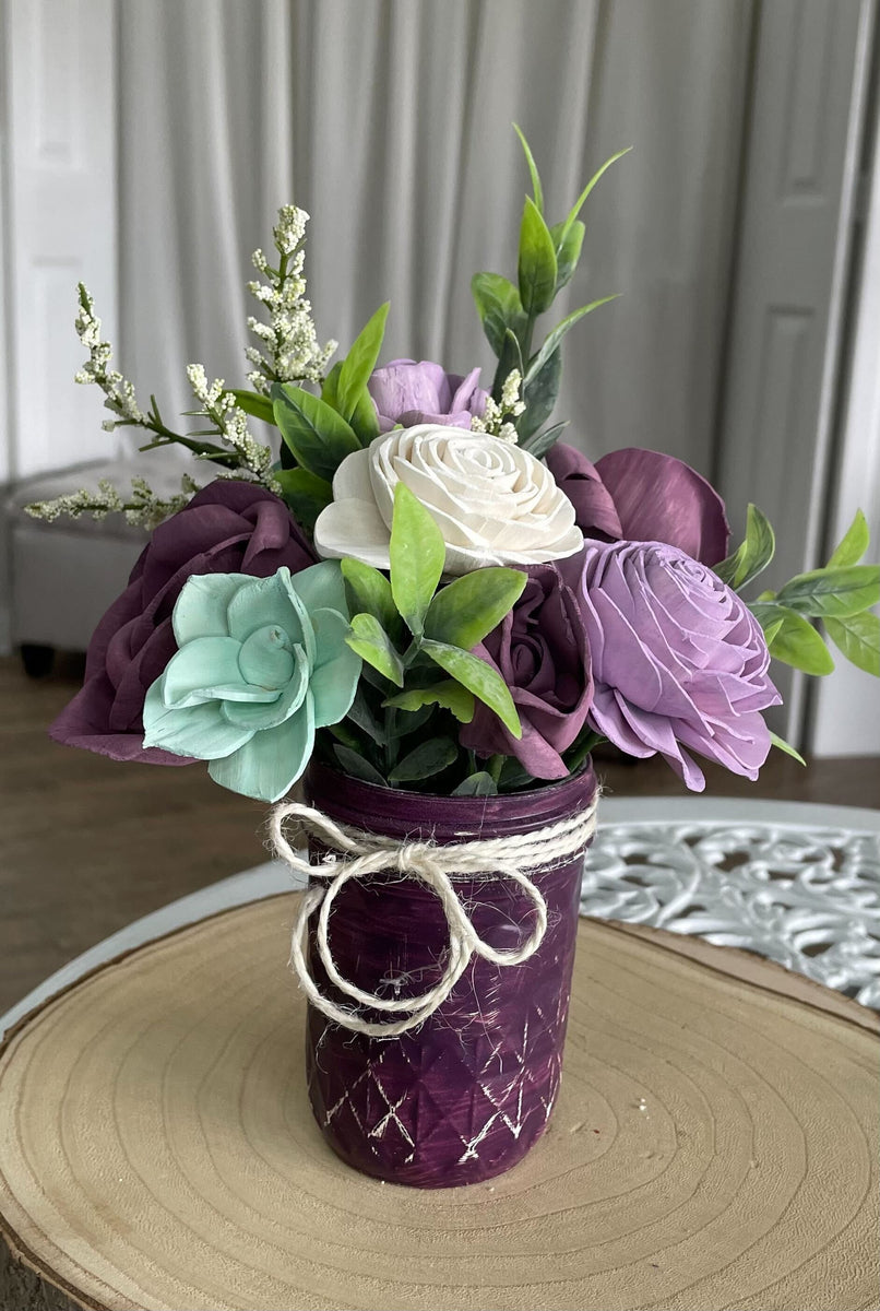 Purple Posies Mini Jar Wood Flower Arrangement - 8oz – Pine and Petal ...